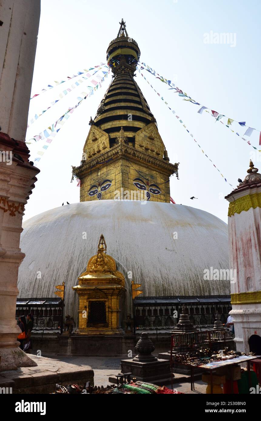 Swayambhunath ancient stupa or Swayambhu antique chedi pagoda in Monkey ...