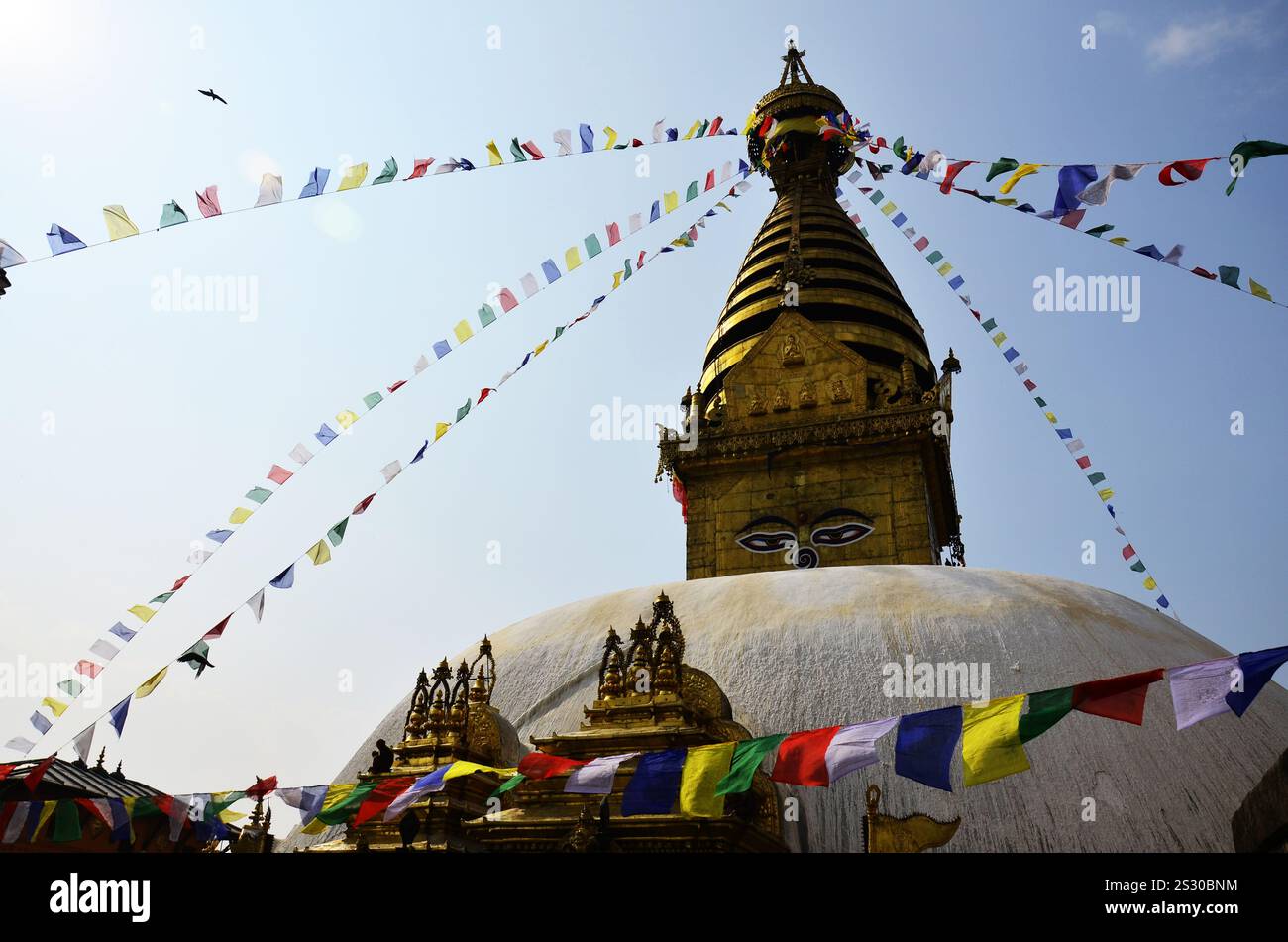 Swayambhunath ancient stupa or Swayambhu antique chedi pagoda in Monkey ...