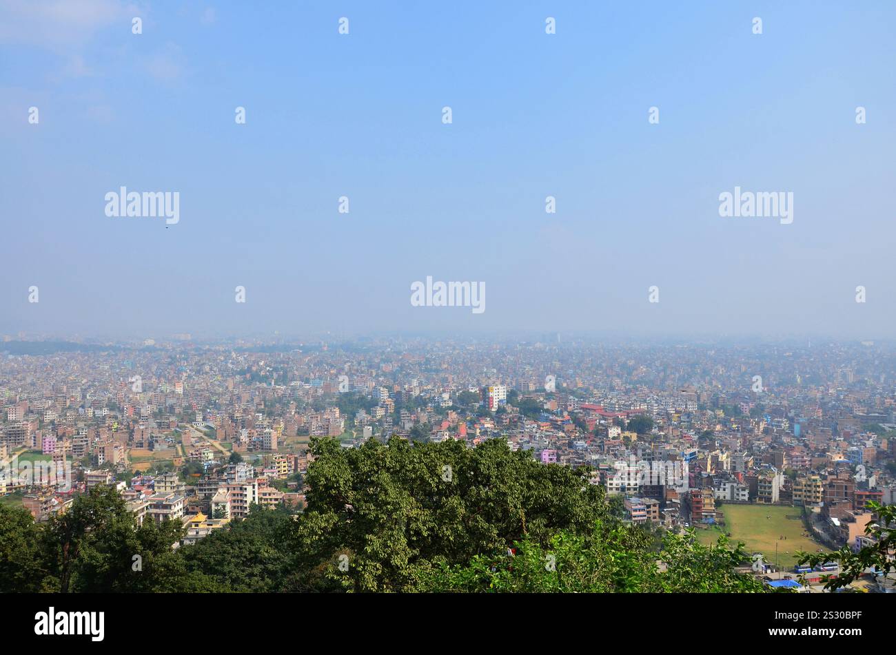 Aerial view landscape cityscape Katmandu city of land valley hill ...