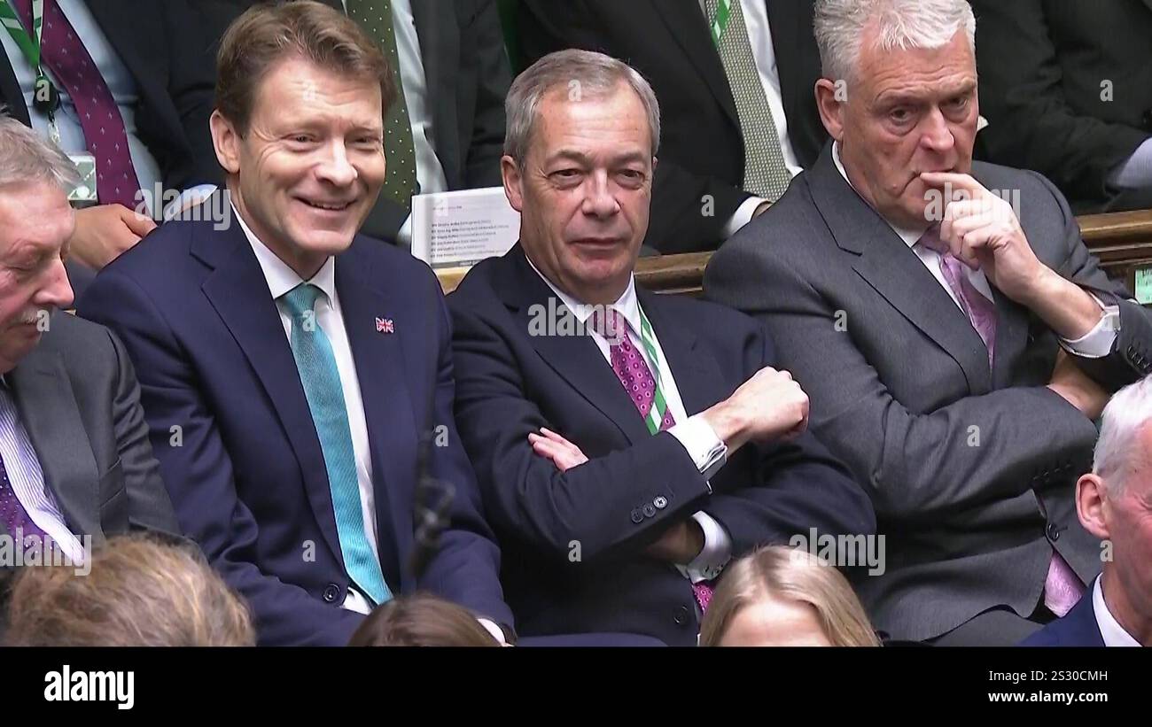 Screen grab of Reform party MPs Richard Tice, Nigel Farage and Lee ...