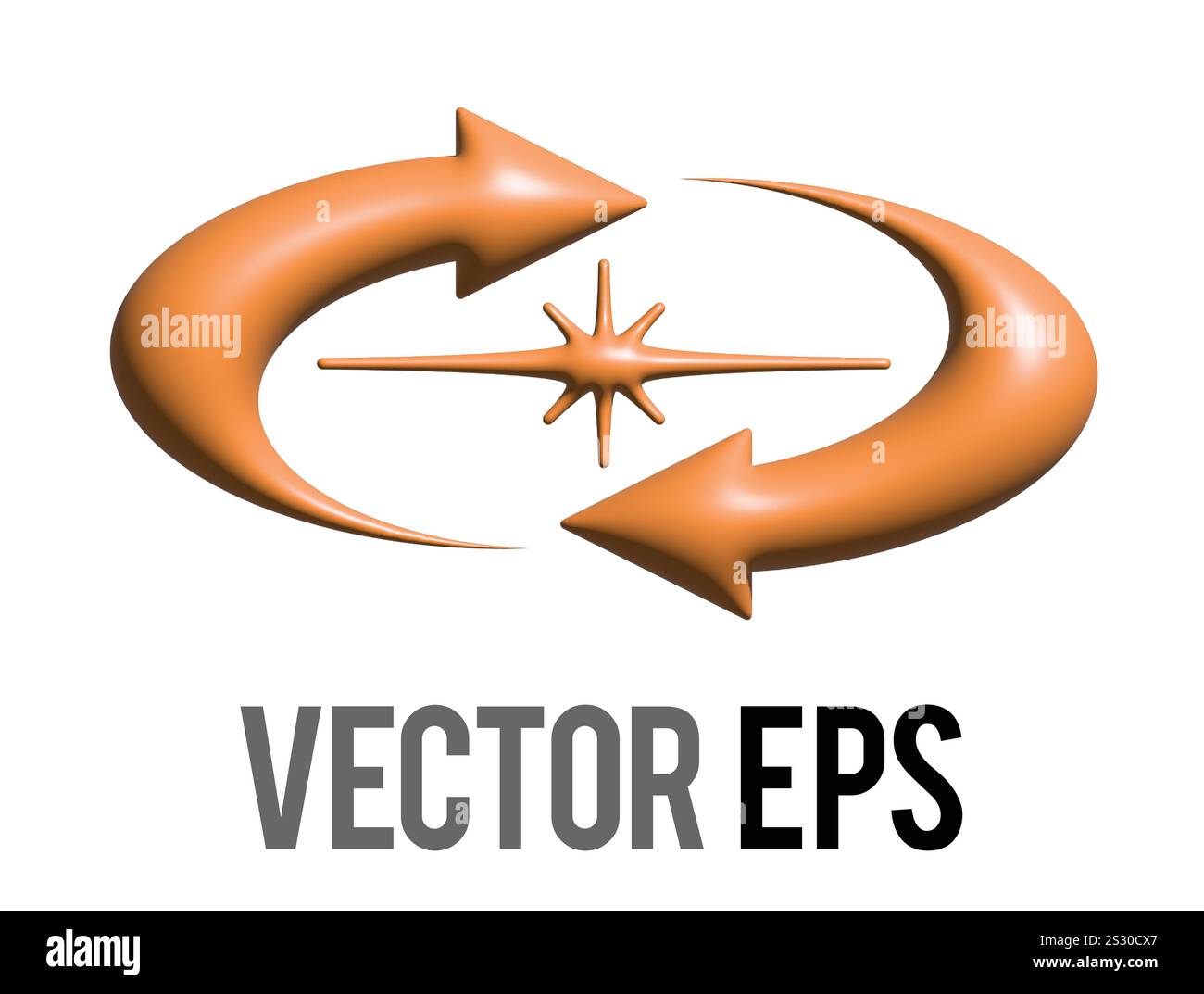 The isolated 3D Y2K gradient orange retro two ways arrow and star icon ...