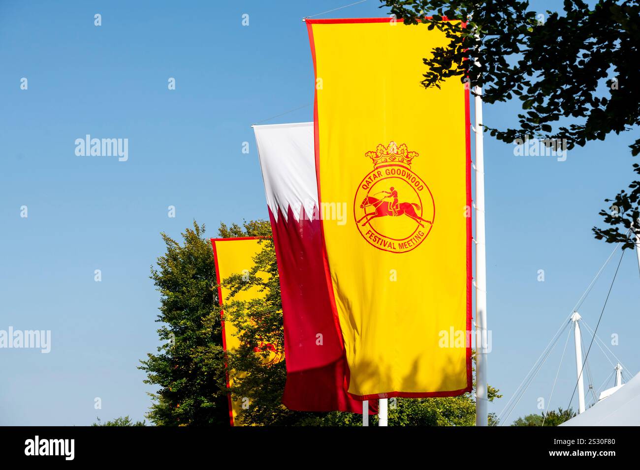 Qatar Goodwood Festival 2024 Day One - Racecourse flags flying in the ...