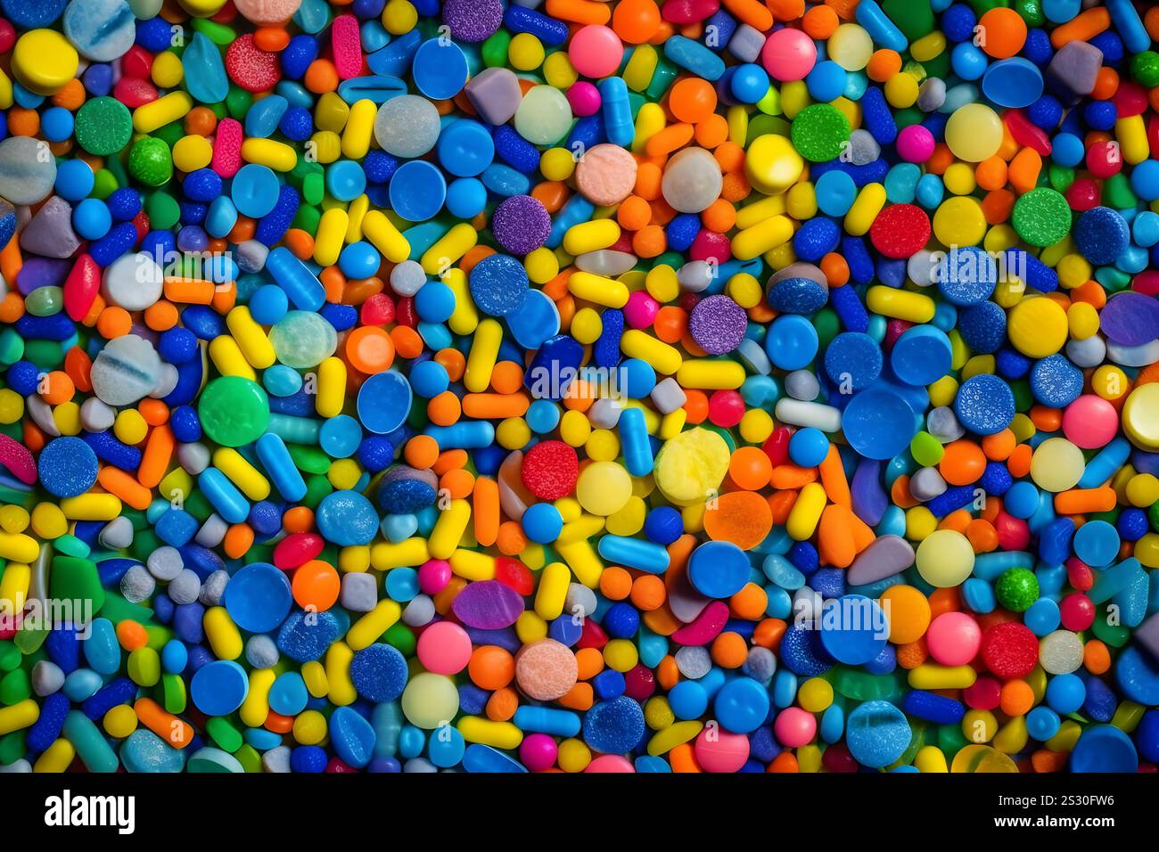 Many multicolored pills background. Neural network AI generated art ...