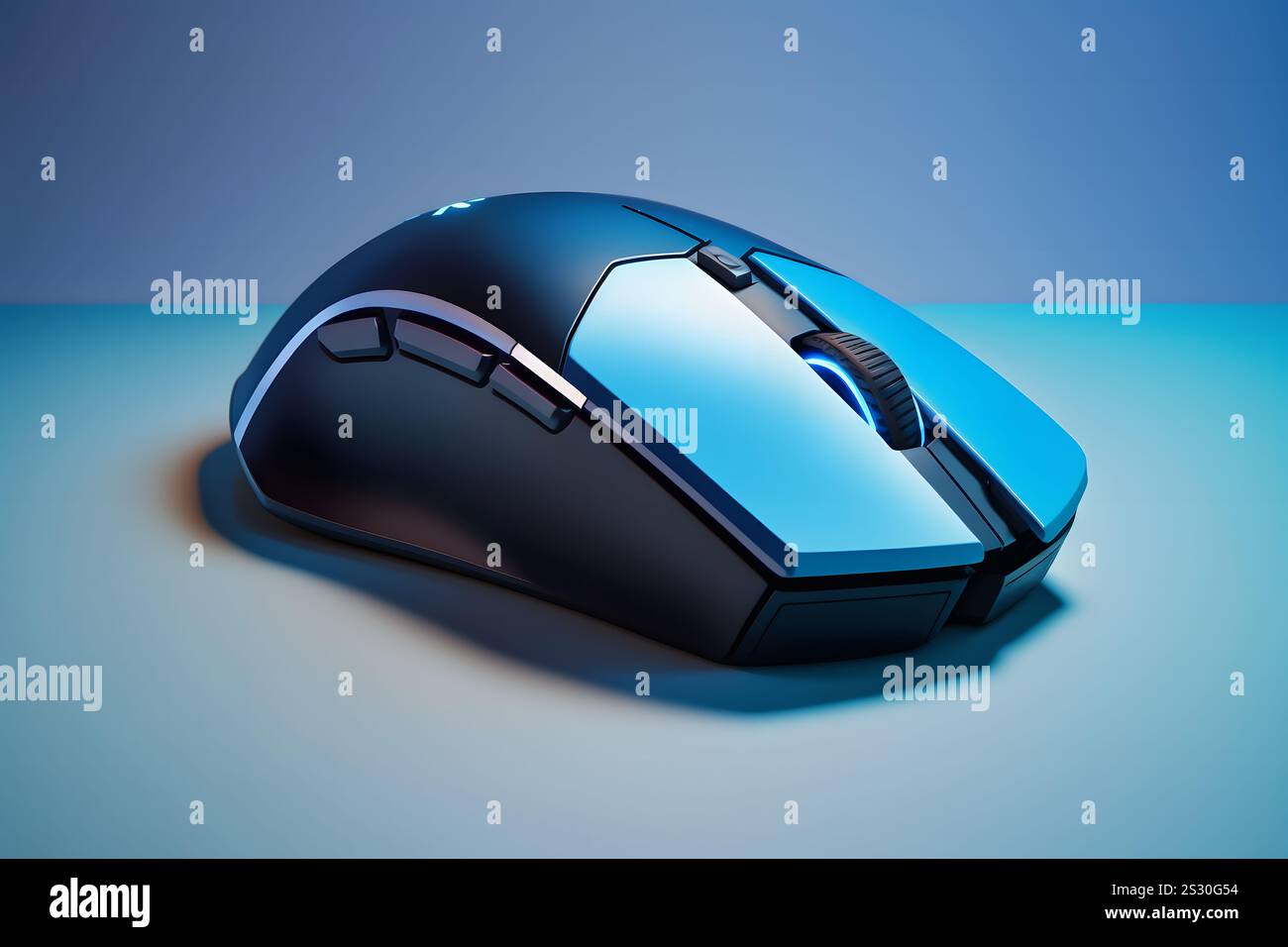 Futuristic custom PC mouse concept with glowing blue tones. Neural ...