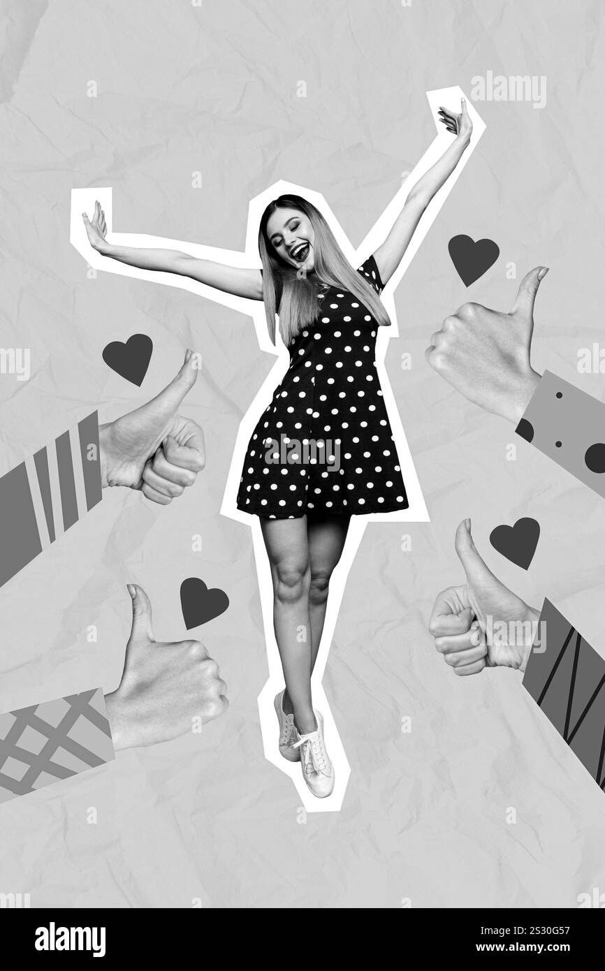 Creative photo 3d collage artwork poster postcard of happy pretty lady ...