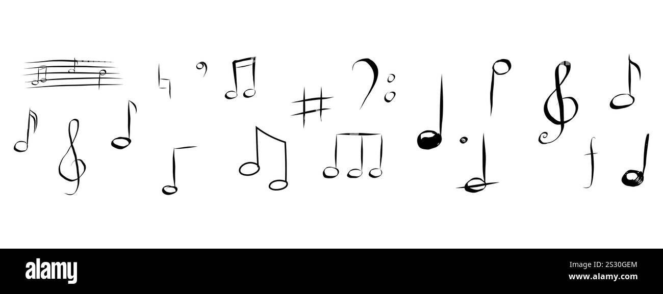 Music note hand drawn sketch silhouette, cute doodle melody. Line music ...