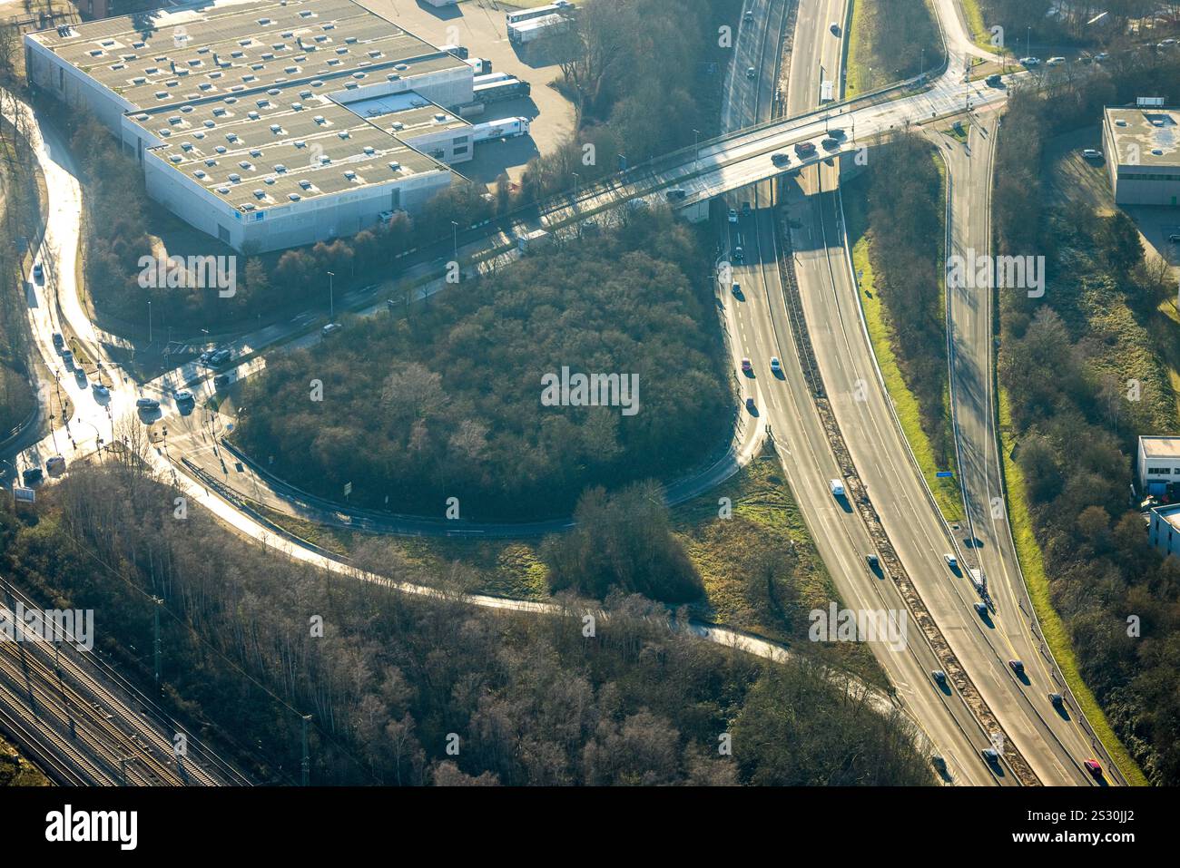 Luftbild, Autobahn A59 und Anschlussstelle Großenbaum, Brücke ...