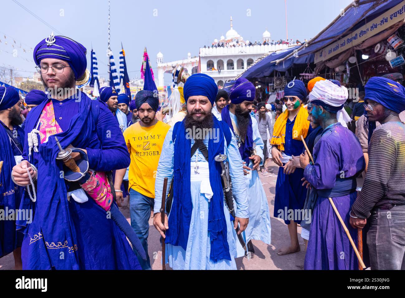 Group of sikh people (Nihang Sardar) during the celebration of Hola ...