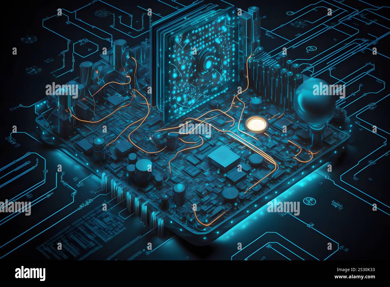 A board with chips and a gaming graphics card processor. Progressive ...