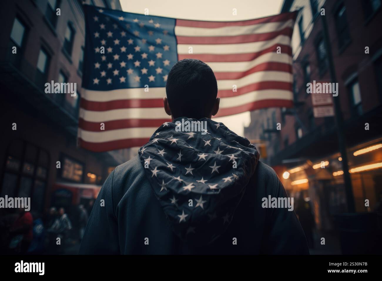 Man saluting us flag. Young person. Fictional person. Generate Ai Stock ...