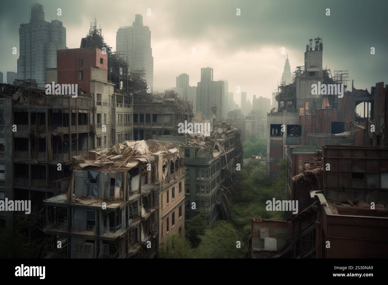 Post apocalyptic New York city. World statue. Generate Ai Stock Photo ...