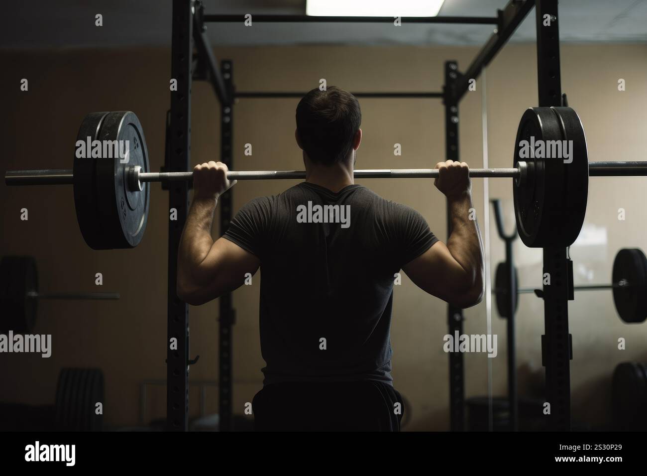 Back view man lifting weights. Training sport. Generate Ai Stock Photo ...