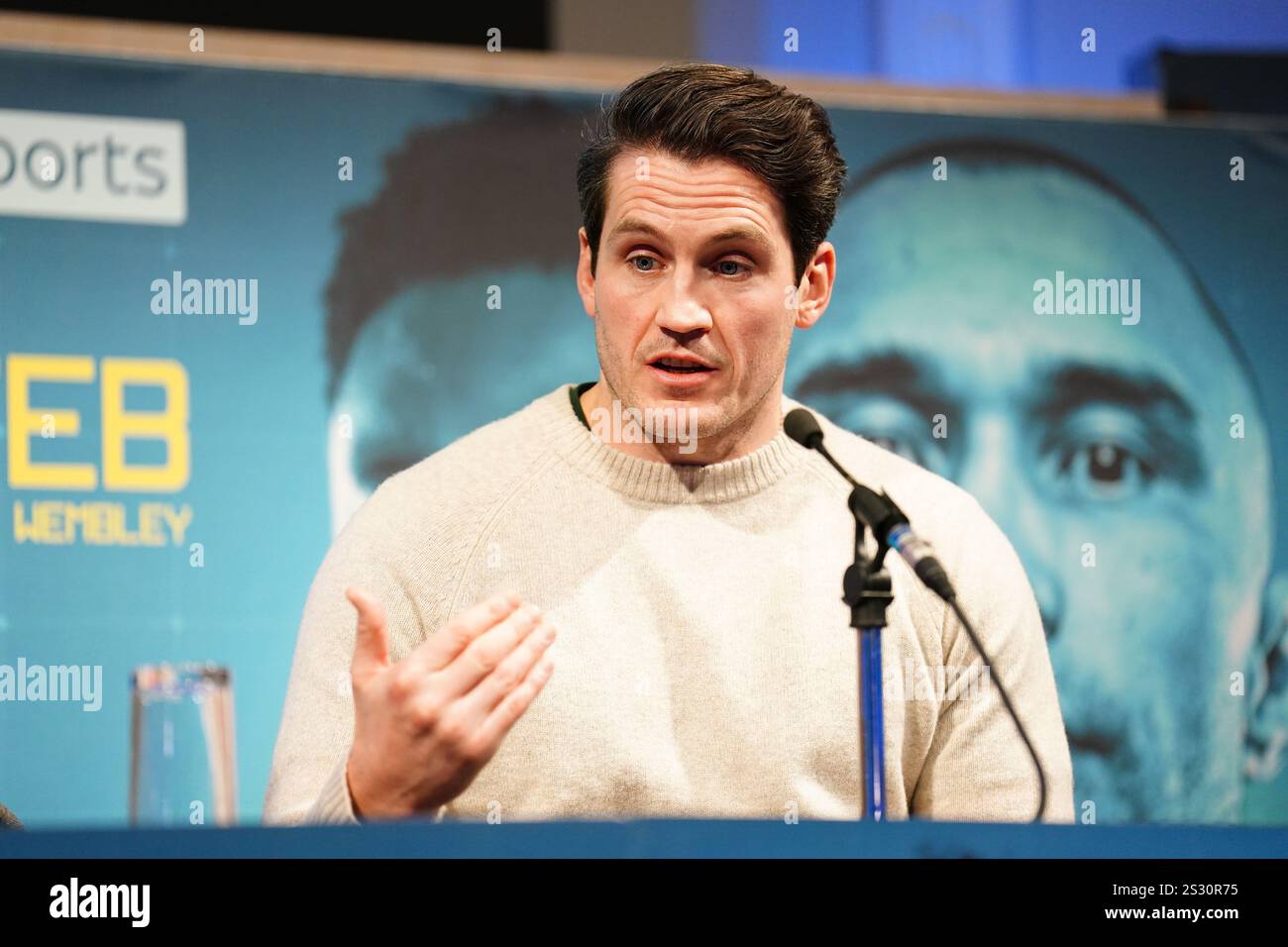 Trainer of boxer Adam Azim, Shane McGuigan during a press conference at ...