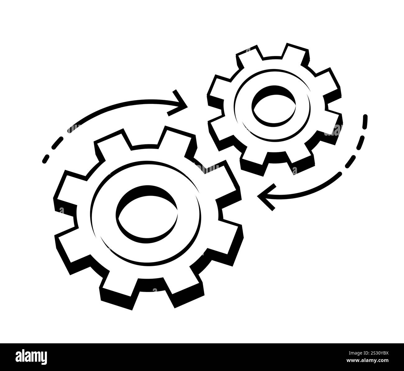 Gears and cogs in operation. Mechanism wheels, machine technology ...