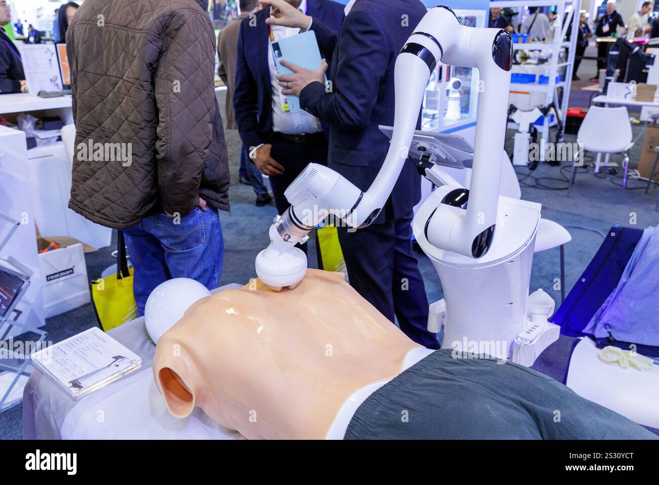 Realman AI Massage Robot, by Oymotion, on display during CES 2025 at the Venetian Resort in Las ...