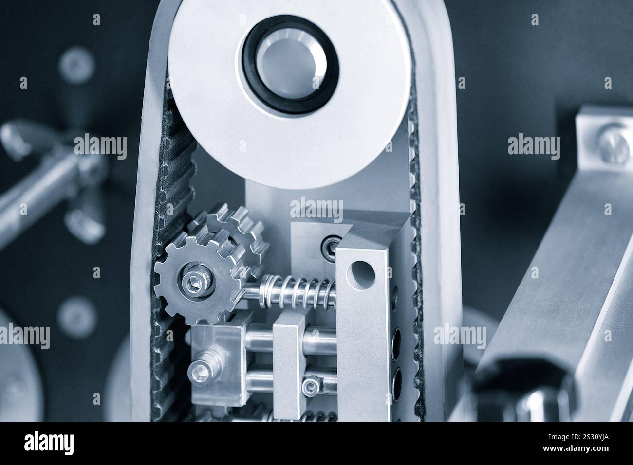 Belt mechanical transmission close up, industrial concept background ...