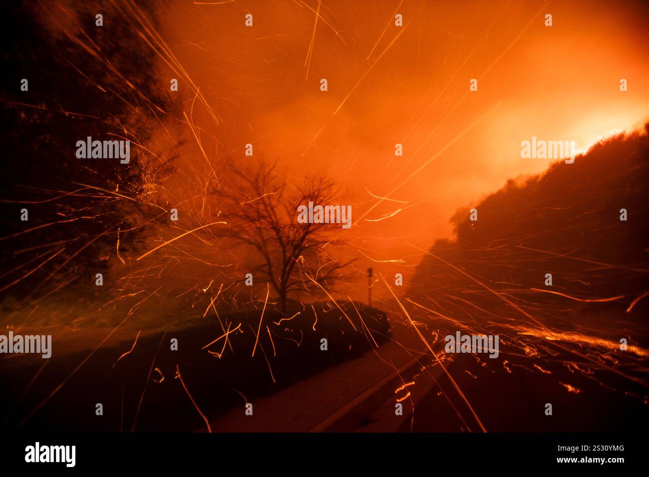 The wind whips embers as the Eaton fire burns in Sierra Madre ...
