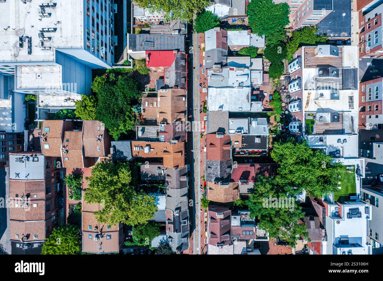 Top Down Aerial View of Elfreth's Alley Row Houses in Philadelphia ...