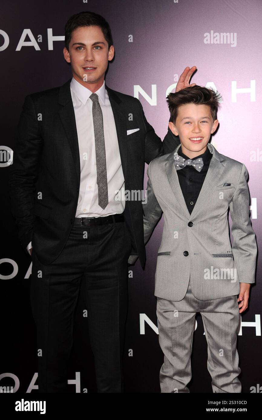 Logan Lerman and Nolan Cross at the premiere of 'Noah' at Ziegfeld ...