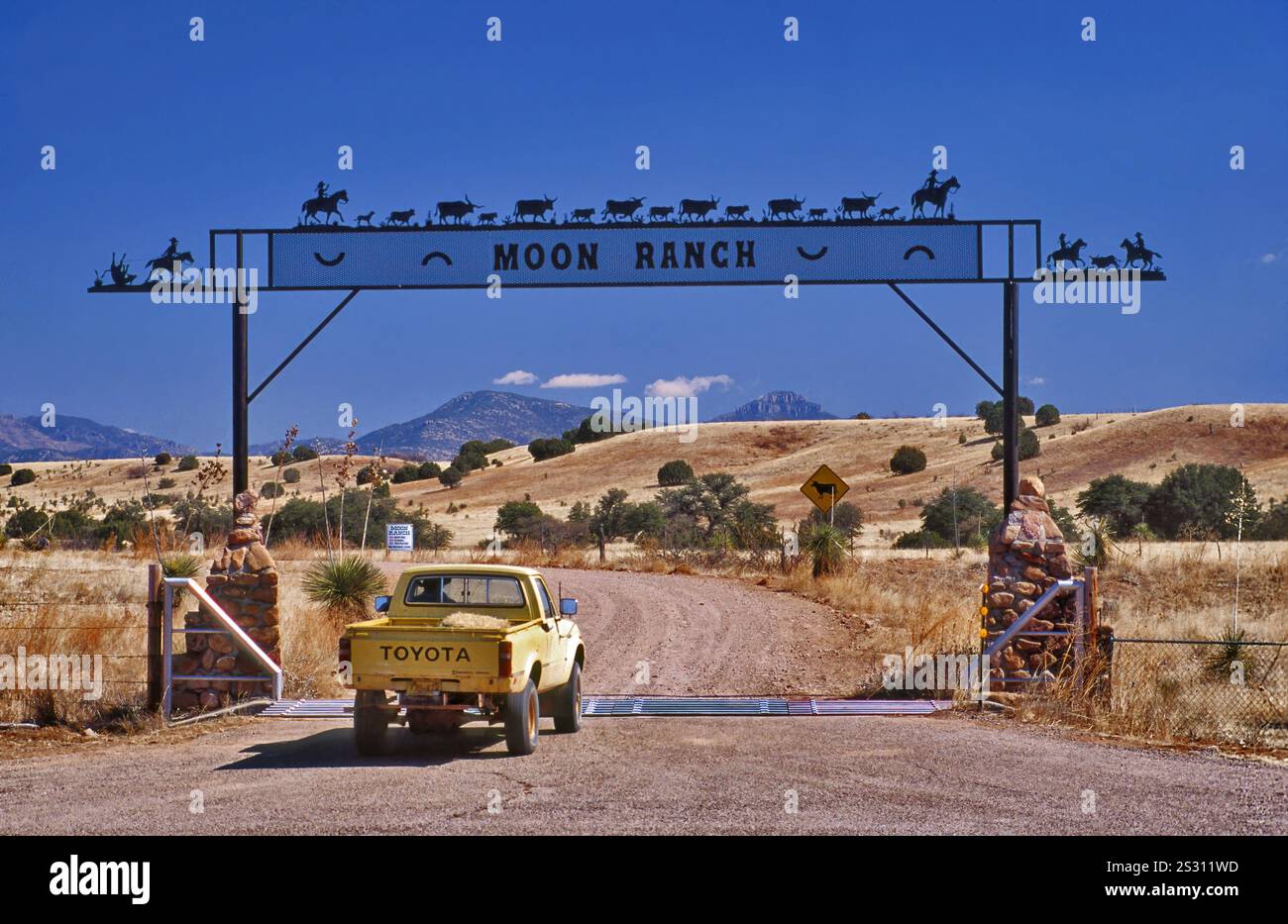 Wrought iron ranch gate, near town of Buckhorn, Mogollon Mountains in ...