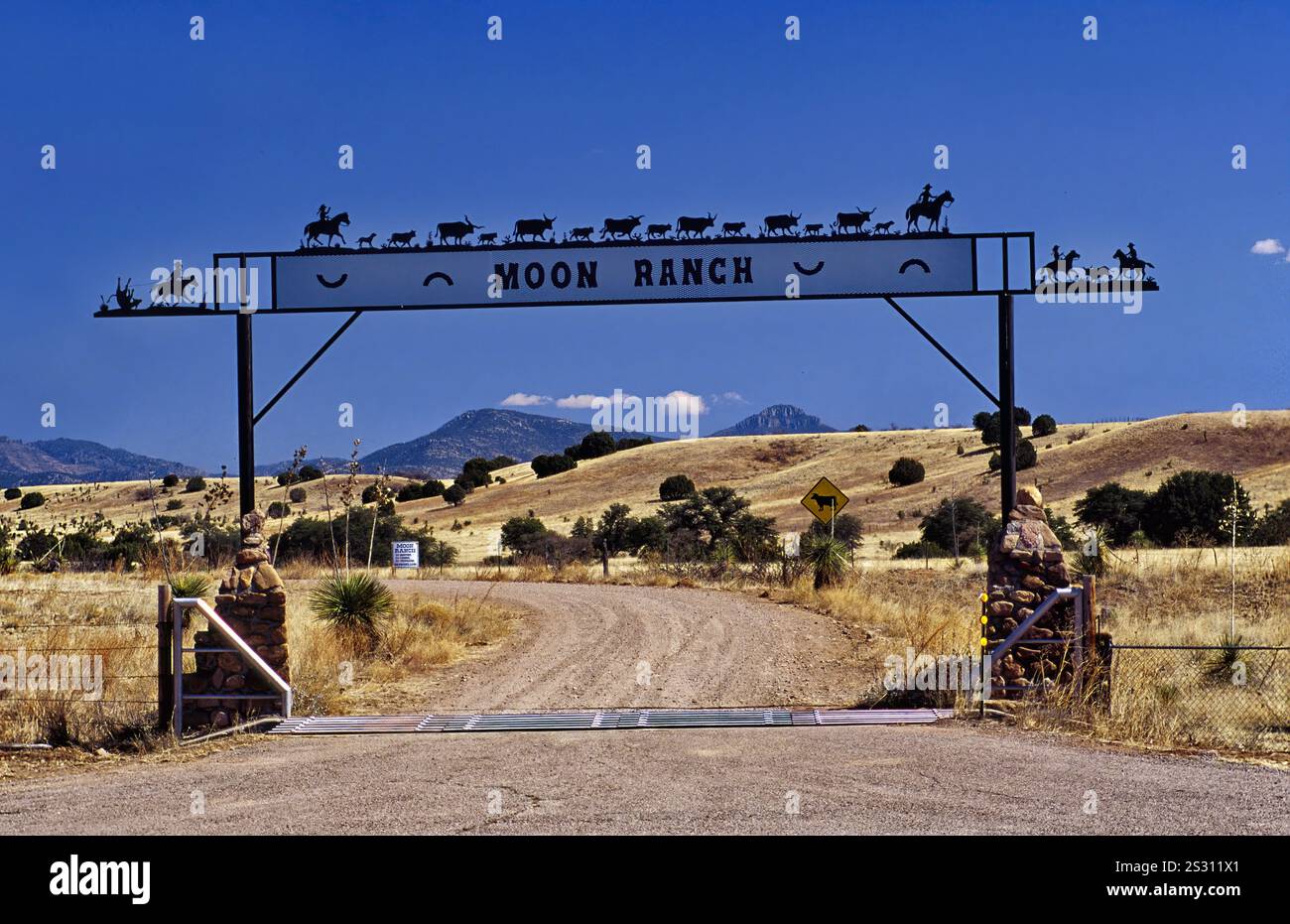 Wrought iron ranch gate, near town of Buckhorn, Mogollon Mountains in ...