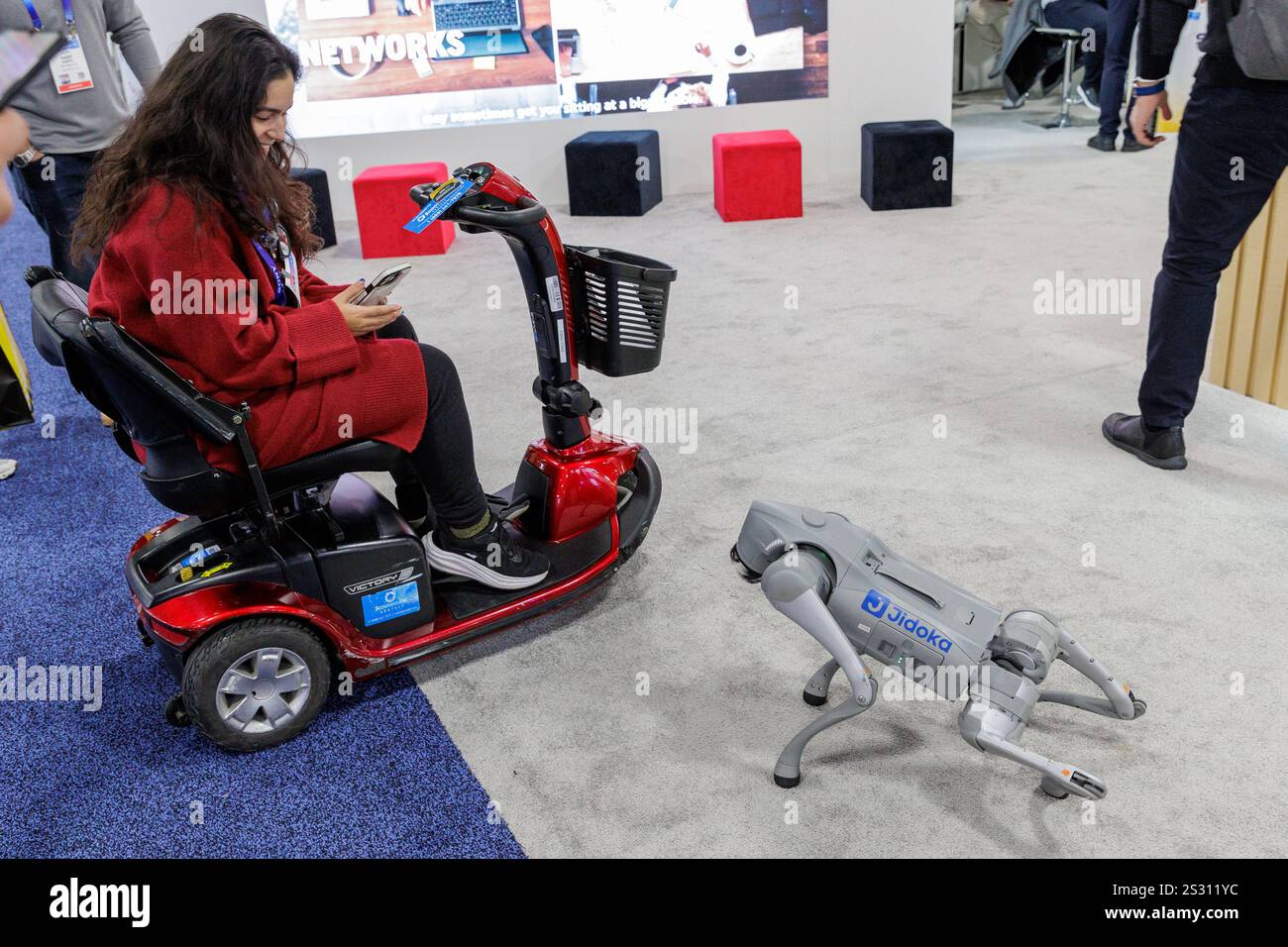 Las Vegas, USA. 07th Jan, 2025. A Jidoka robot dog interacts with an ...