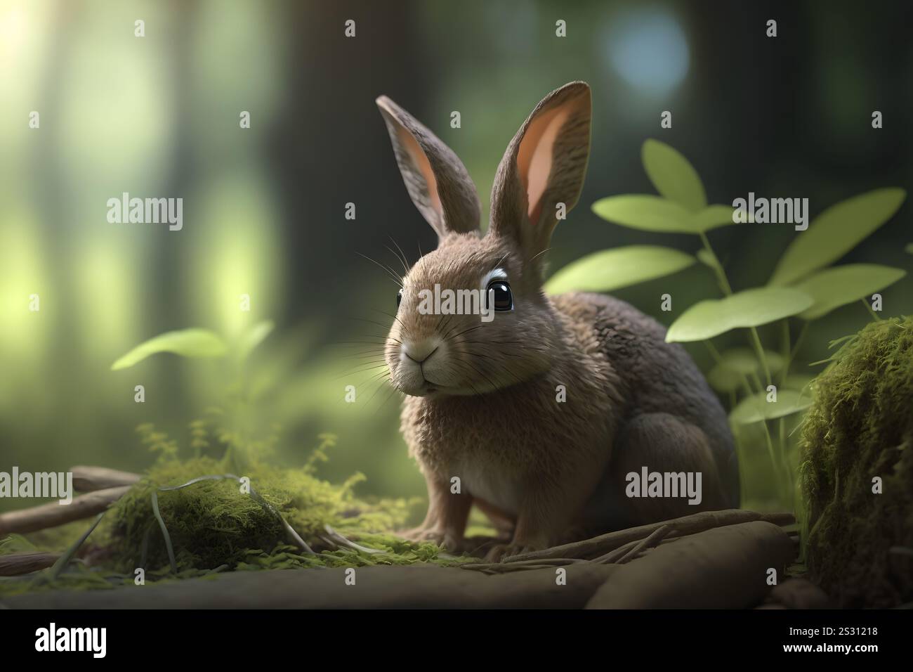 Cute brown hare, lepus europaeus, jumping closer on grass in spring ...