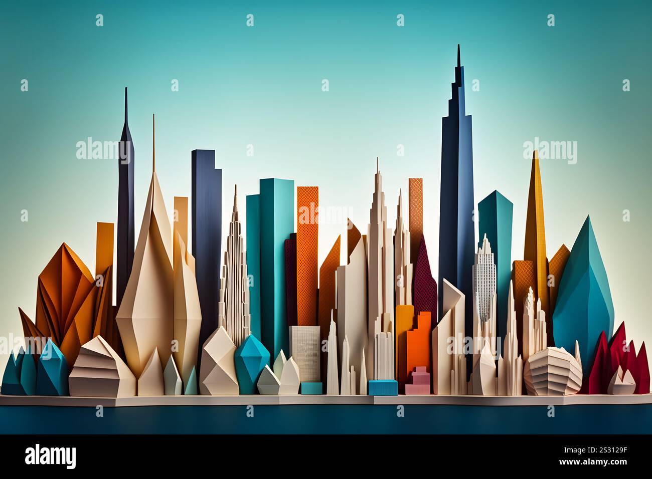View of the city of New York from paper in the style of origami. Neural ...
