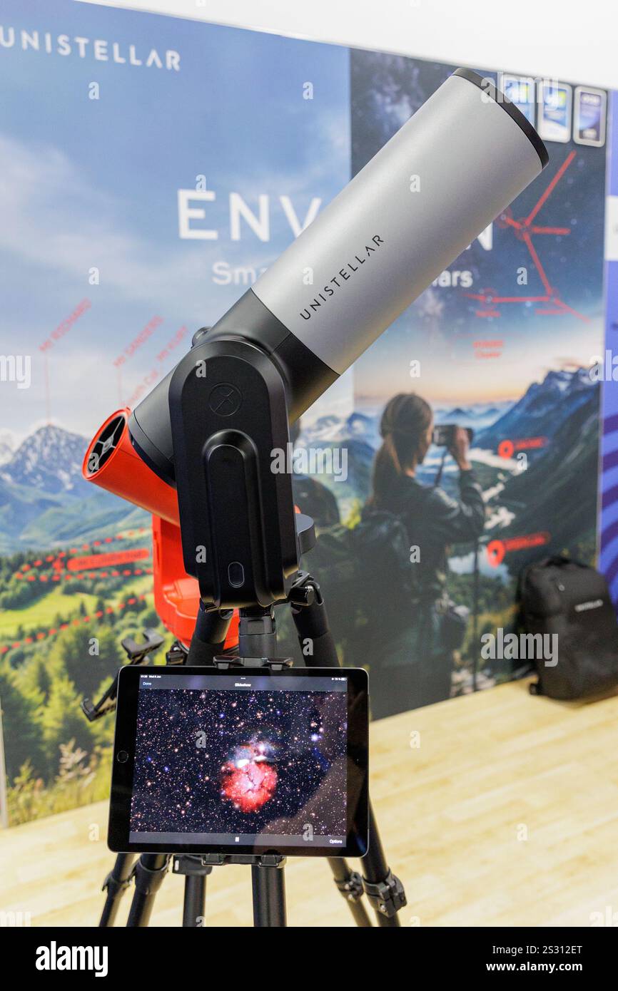 The Evscope 2 smart telescope, by Unistellar, on display during CES ...
