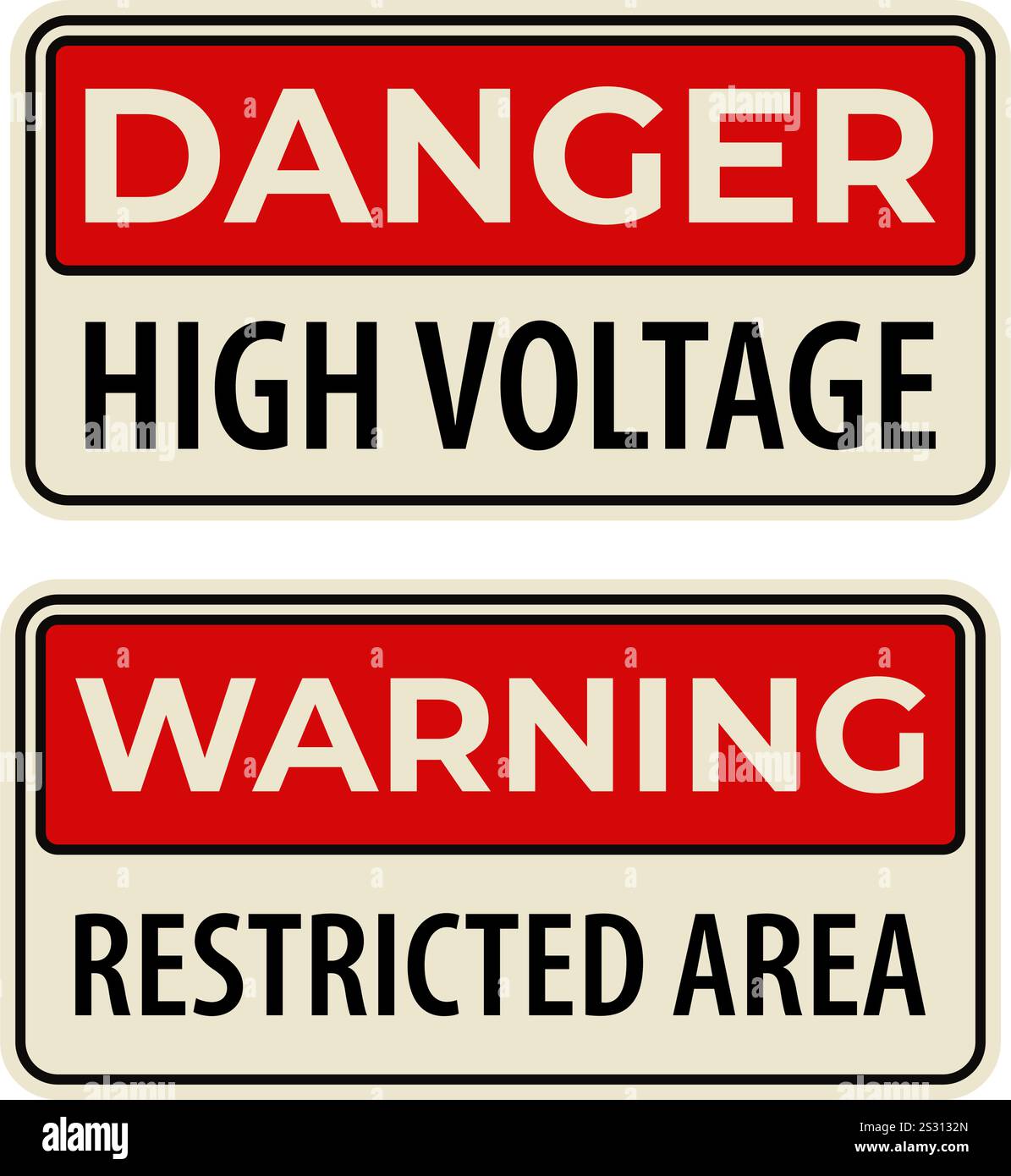Signs indicating high voltage danger and restricted area. Vector ...