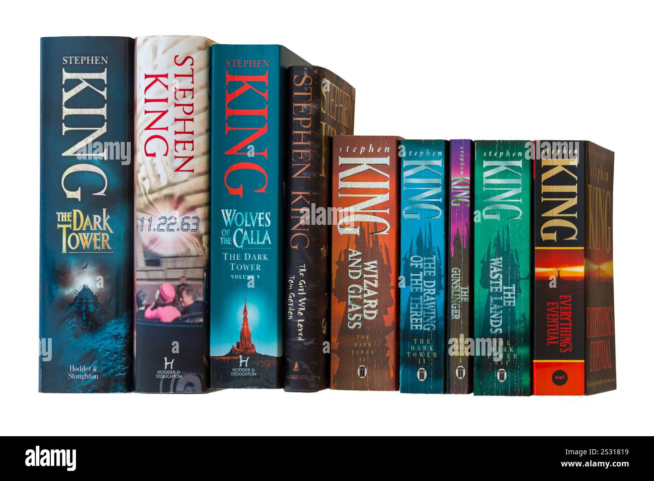 row of Stephen King books showing book spines isolated on white ...