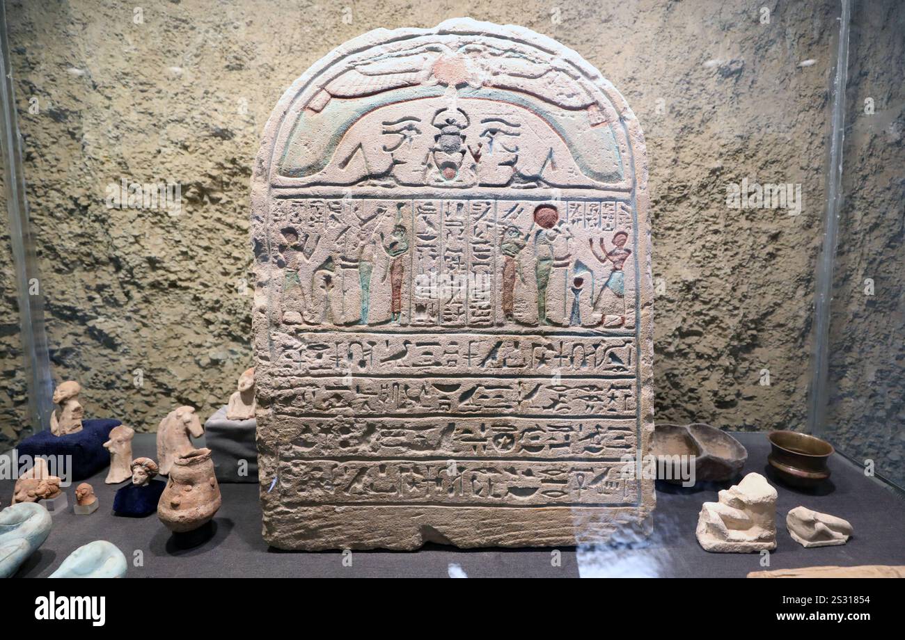 New archaeological discovery in Luxor, Egypt A display showcases a ...