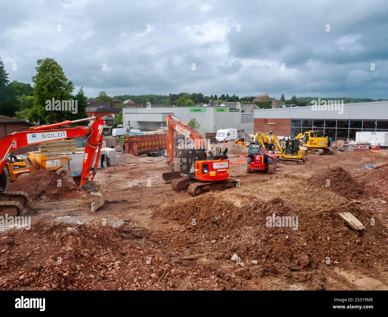 Construction site and diggers new Lidl supermarket, Coleford, UK Stock ...