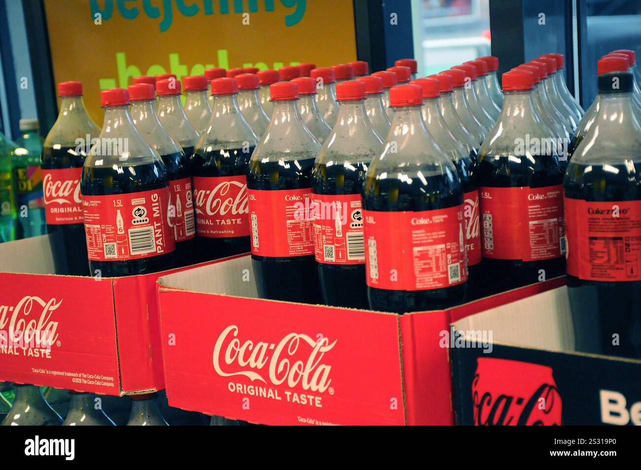 Copenhagen/ DenmarK/08 january 2025/ Coca cola bottle place in grocery ...