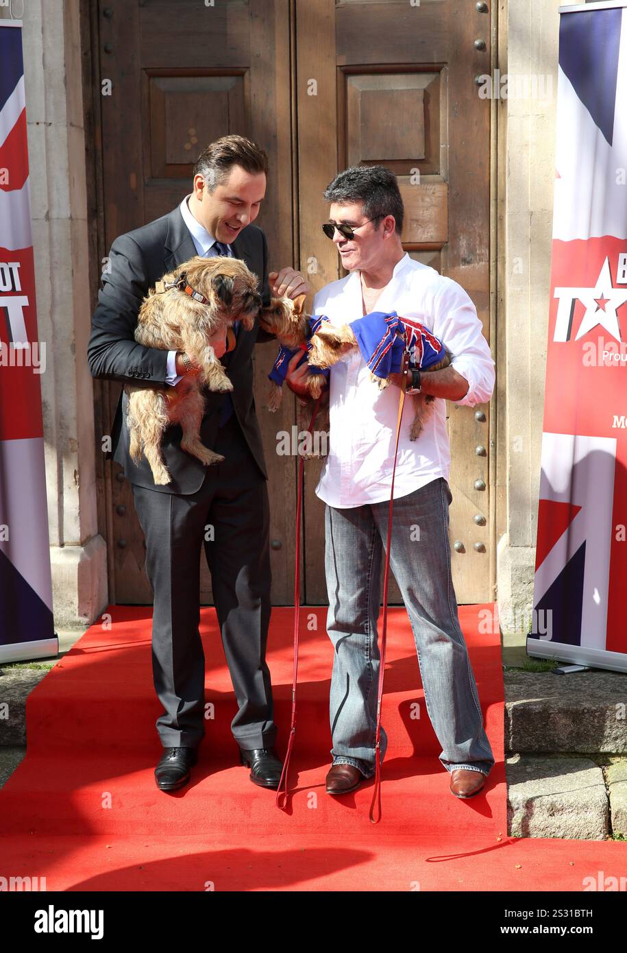 David Walliams with his dog Bert and Simon Cowell with his dogs ...