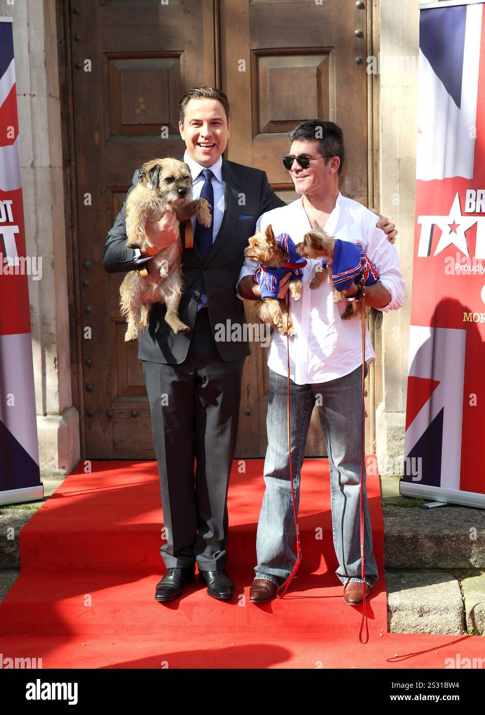 David Walliams with his dog Bert and Simon Cowell with his dogs Squiddly and Diddly at the ...