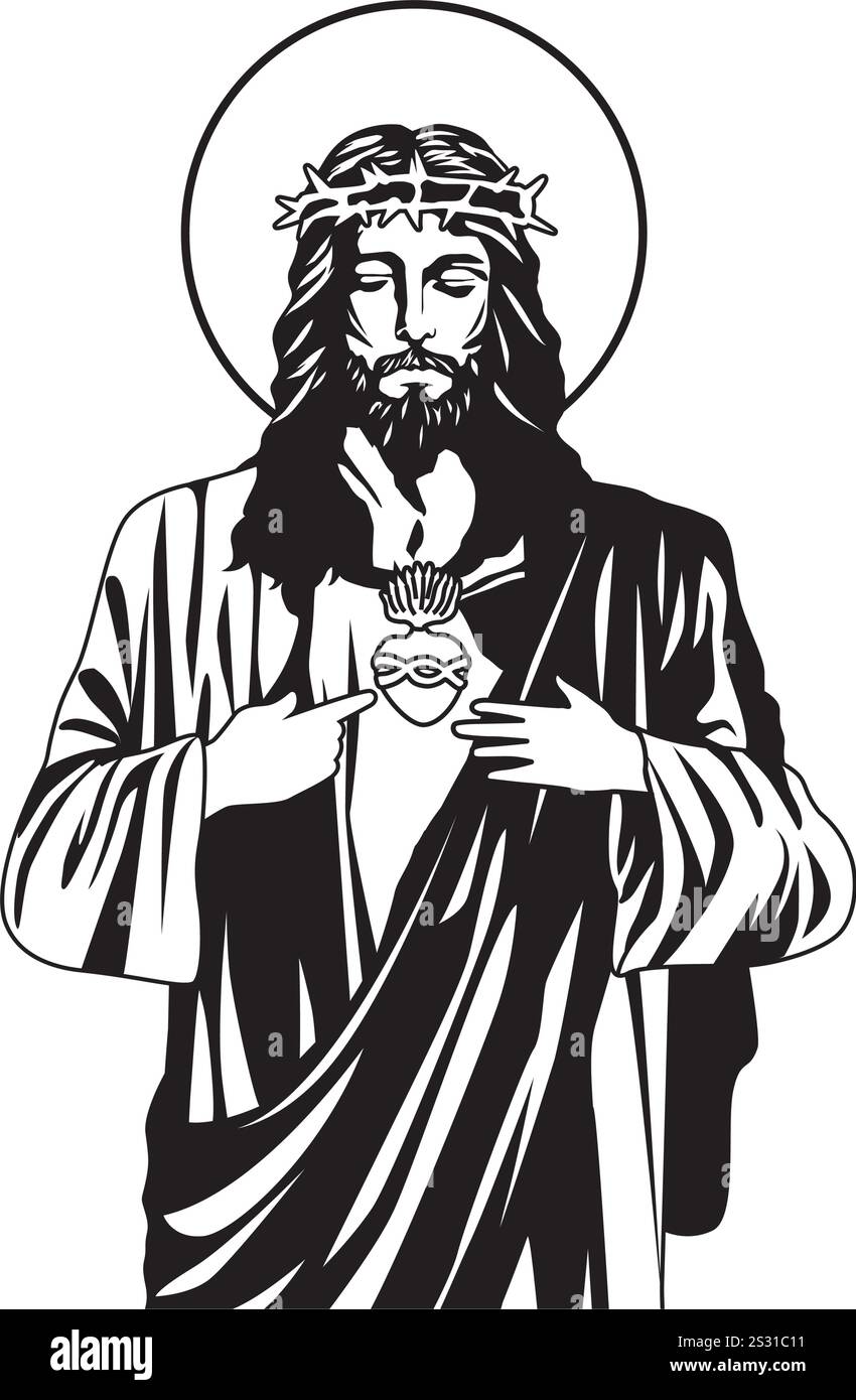 sacred heart jesus sketch Stock Vector Image & Art - Alamy
