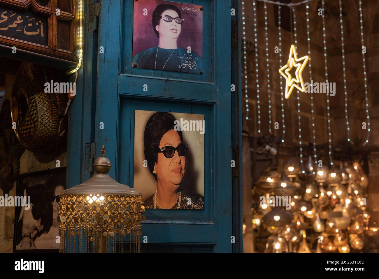 Cairo, Egypt. July 2nd 2024 Portraits of Umm Kulthum displayed in a ...