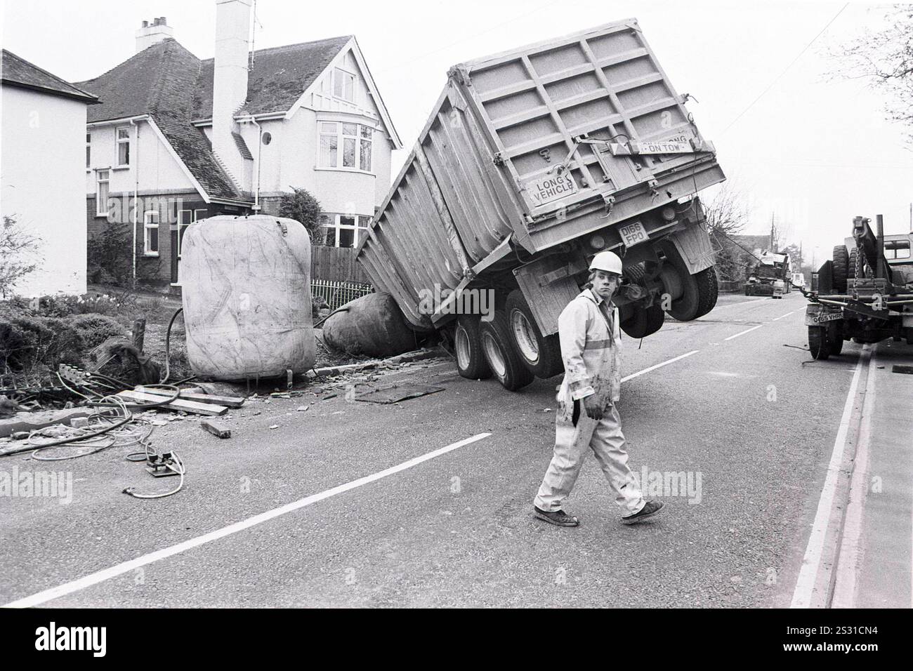 A lorry is recovered using an inflatable ball following a Road Traffic ...