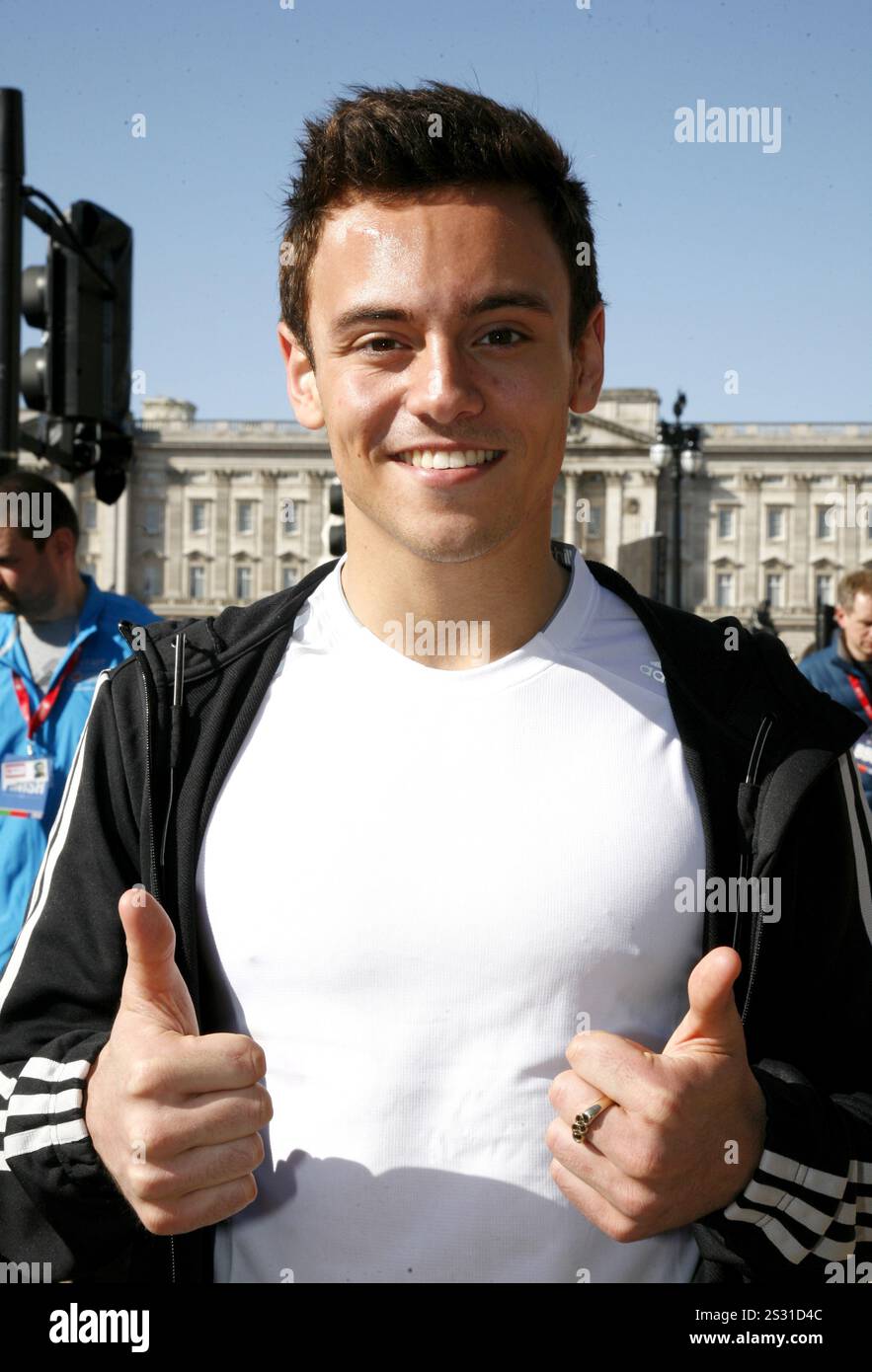 Tom Daley starting the London Mini Marathon and at the Virgin Money ...
