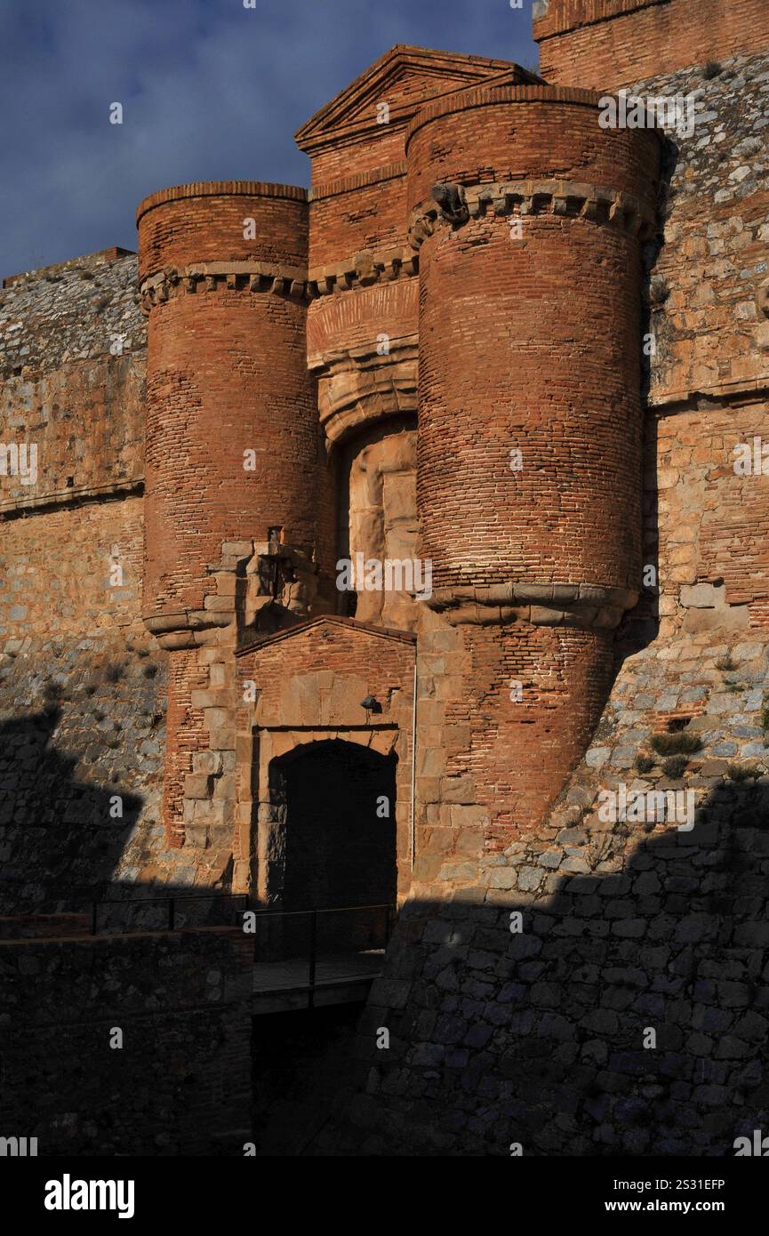 Drum towers of gatehouse on a Catalan Fort, the Forteressse de Salses ...