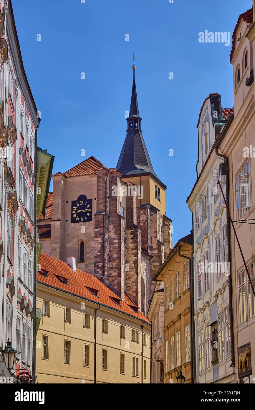Clock face on building tower at the city square in the city of Prague ...