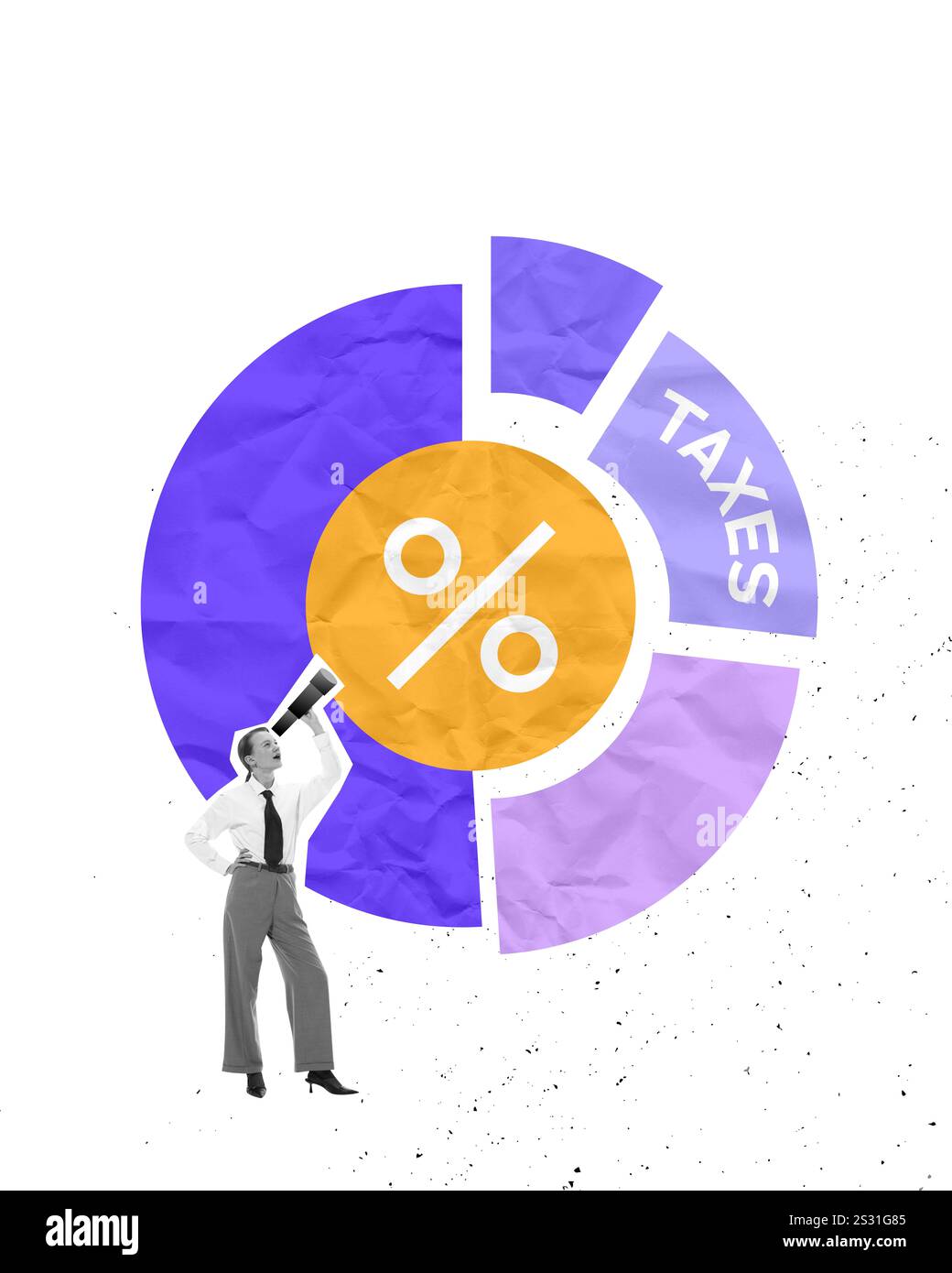 Graphic art composition. )Professional woman points to percentage ...