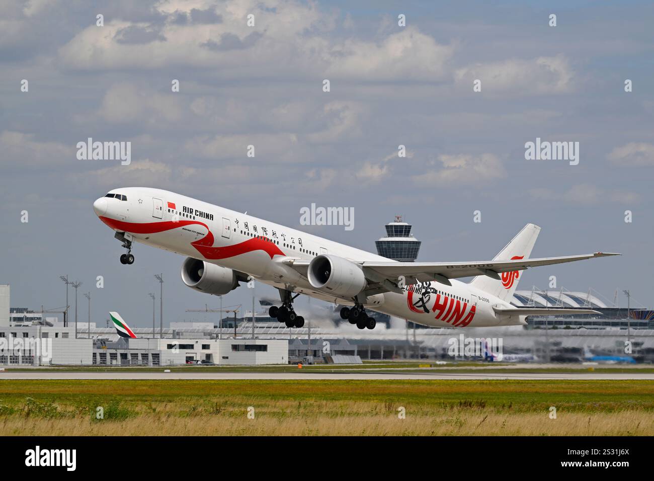 Air China, Boeing, B777-300ER, Take off, Tower, Aircraft, Munich ...