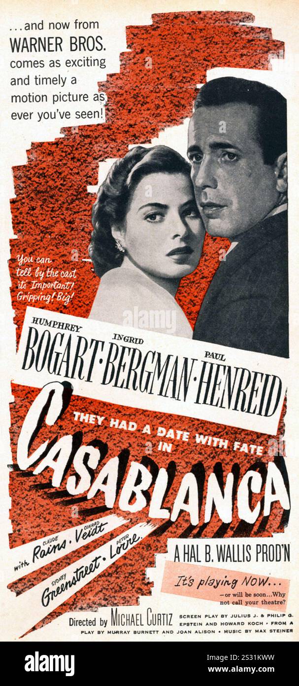 CASABLANCA DIRECTED BY MICHAEL CURTIZ CASABLANCA Date: 1942 Stock Photo - Alamy