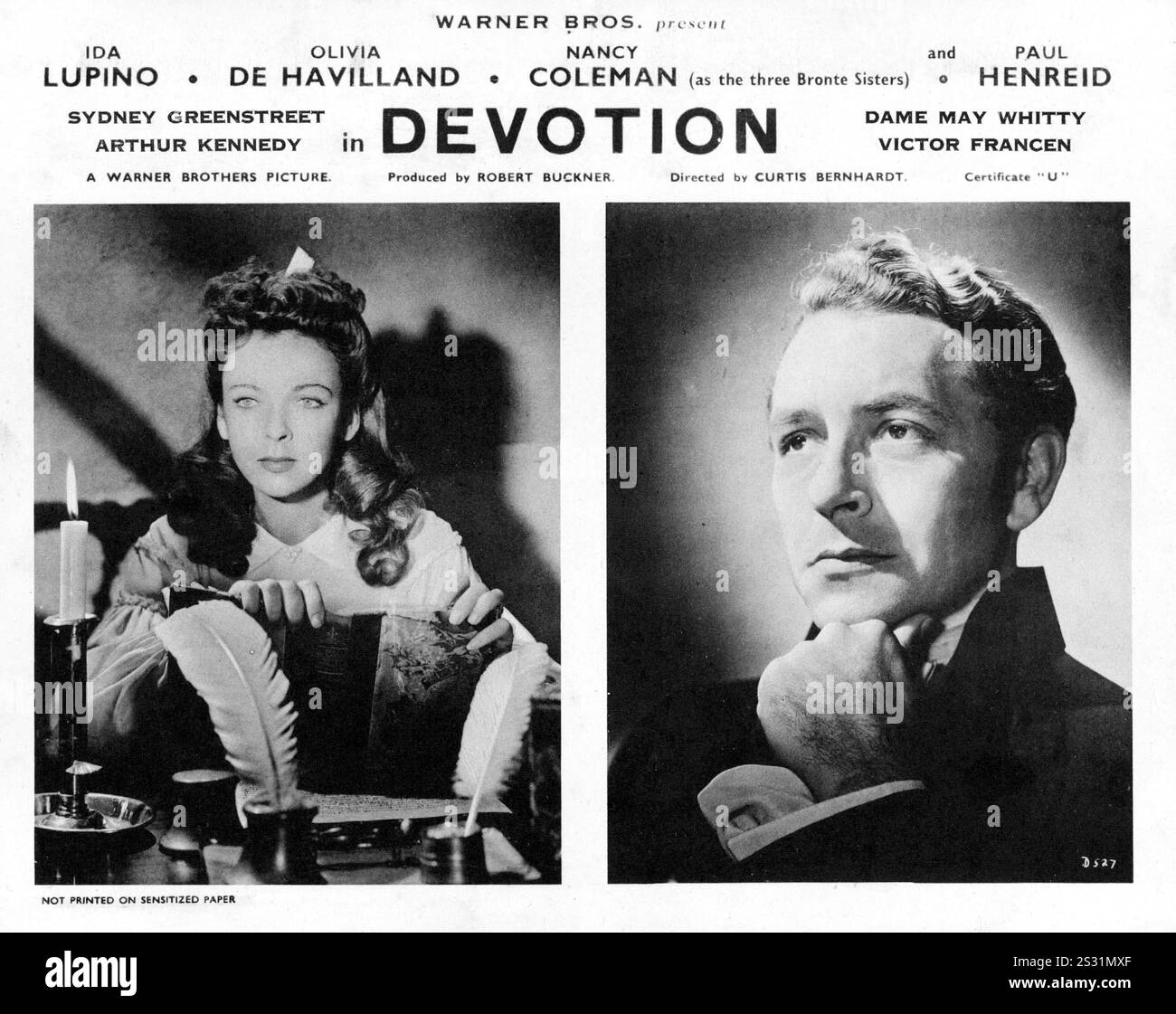 DEVOTION IDA LUPINO AND PAUL HENREID DEVOTION [left] IDA LUPINO as Emily Bronte [right] PAUL ...