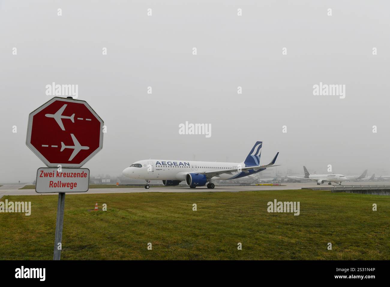 AEGEAN, Airbus, A320-200, Stop, stop sign, Fog, Foggy, limited vision ...