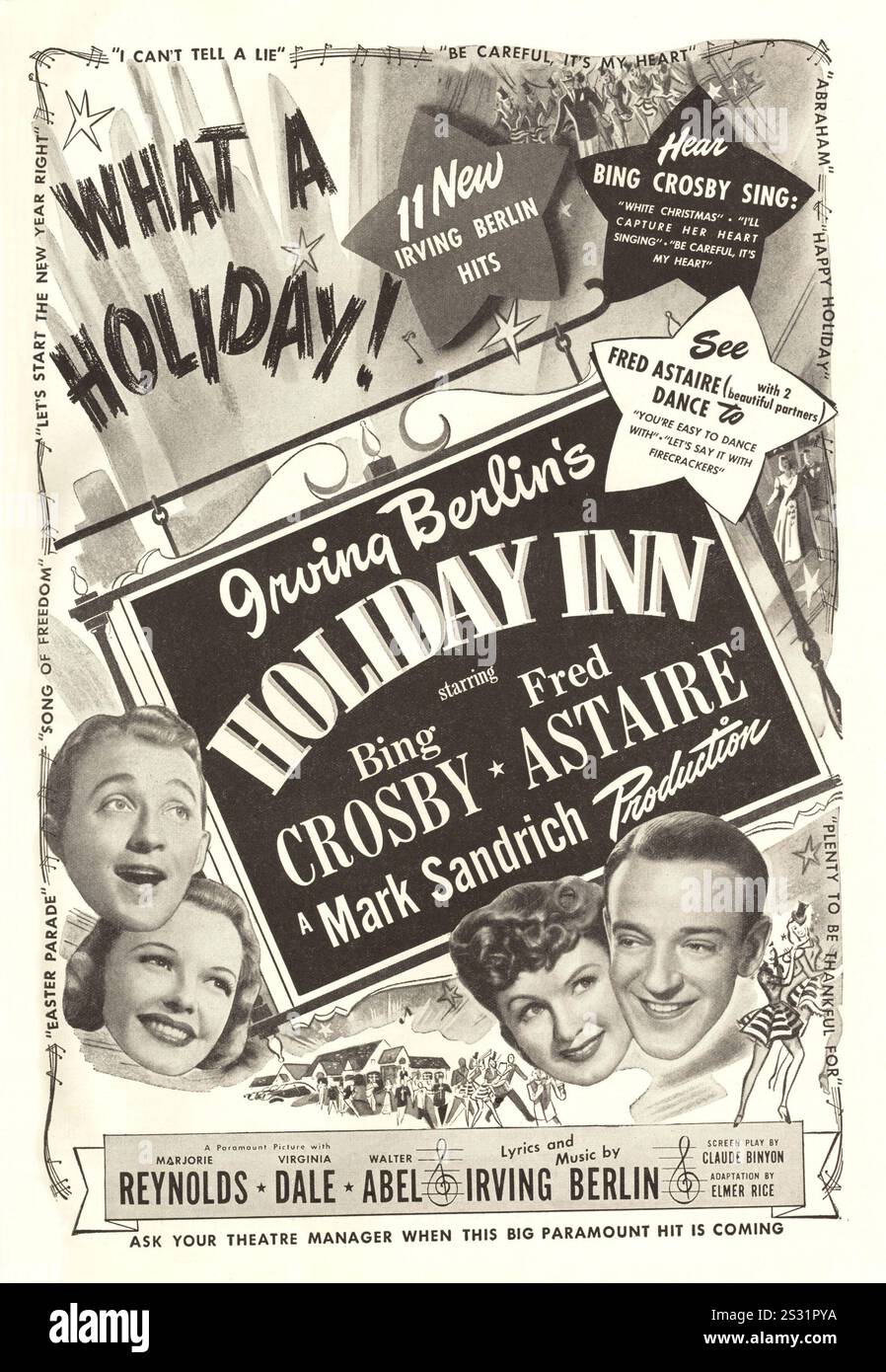 HOLIDAY INN DIRECTED BY MARK SANDRICH WITH BING CROSBY FRED ASTAIRE ...