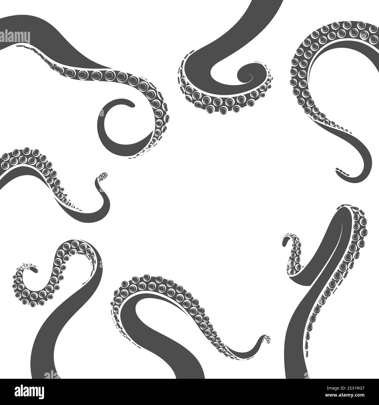 Set of black and white illustrations with octopus tentacles. Isolated ...