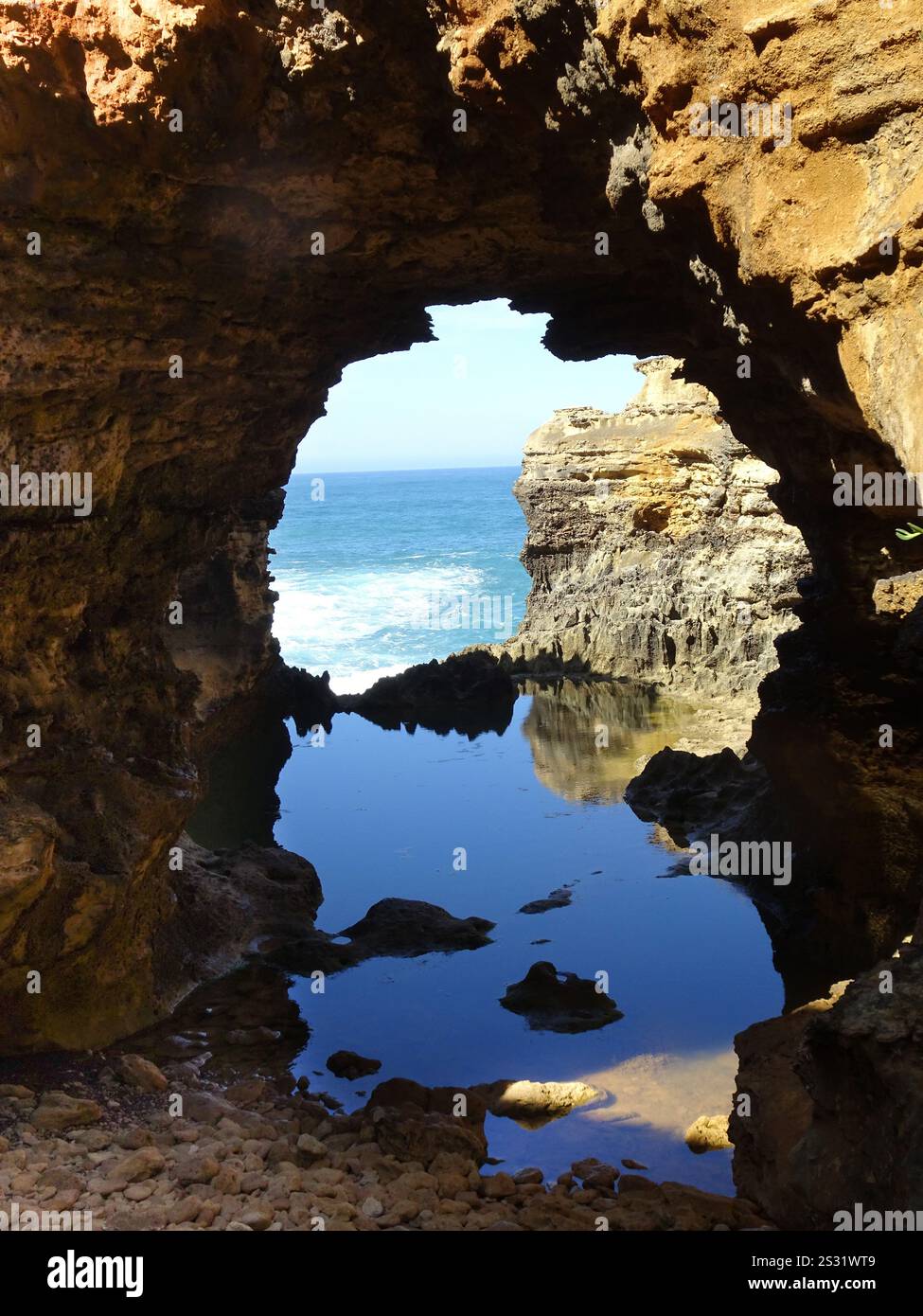 The Grotto. Sinkhole geological formation. Limestone cliff in the ocean ...